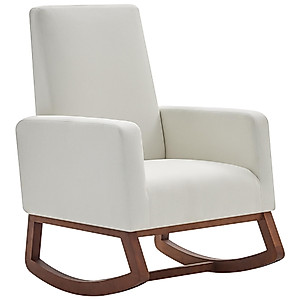 BELLEZE Modern Rocking Chair, Nursery Glider Rocker with Comfortable Padded Seat Solid Wood Base, Fabric Upholstery Arm Chair for Living Room Bedroom Baby Room - Felix (White)