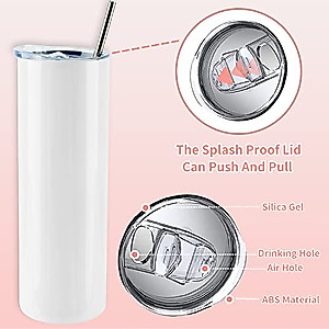 Sublimation Tumblers bulk 30 oz Skinny, 10 Pack Stainless Steel Double Wall Insulated Straight Sublimation Tumbler Cups Blank White with Lid, Straw, Individually Box,Polymer Coating for Heat Transfer