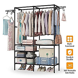 iMounTEK Freestanding Multifunctional Wardrobe Clothing Racks Garment Shelf Clothing Shelf Shoe Clothing Organizer Shelves for Hanging Clothes 6 Tier for Bedroom