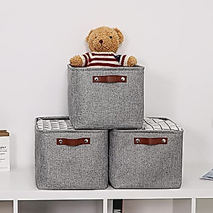 HNZIGE Storage Basket Bins(3 Pack) Large Collapsible Storage baskets for organizing Shelf Closet Bedroom, Perfect Storage Box with Handles for Closet, Clothes, Toy, Home?Gray, 15" x 11" x 9.5"?