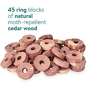 Navaris Cedar Wood Hangers - Set of 45 Natural Cedarwood Clothes Rings - Pack of Wardrobe, Drawer, Storage Freshener Blocks