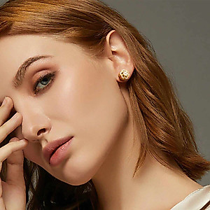 GLOSOLE Gold Stud Earrings for women Trendy, Flower-shaped 14K Gold Earrings Studs Sparkling Zirconia 10mm