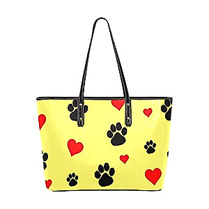 Dog Paw Isolated on Yellow Background Personalized Leather Tote Bag Large Capacity Handbag