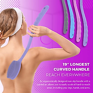 Avilana Back Scrubber for Shower,19 inch Silicone Body Scrubber with Handle, Shower Back Scrubber for Men and Women, Back Brush for Shower, Loofah with Handle Shower Brush (S1-Lavender)