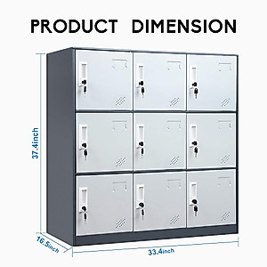 LINGZOE 9 Door Metal Storage Locker Cabinet for Employees，Steel Cabinet to Storage Toys, Shoes and Clothes，Locker Organizer for Gym Office Bedroom (Grey&White)
