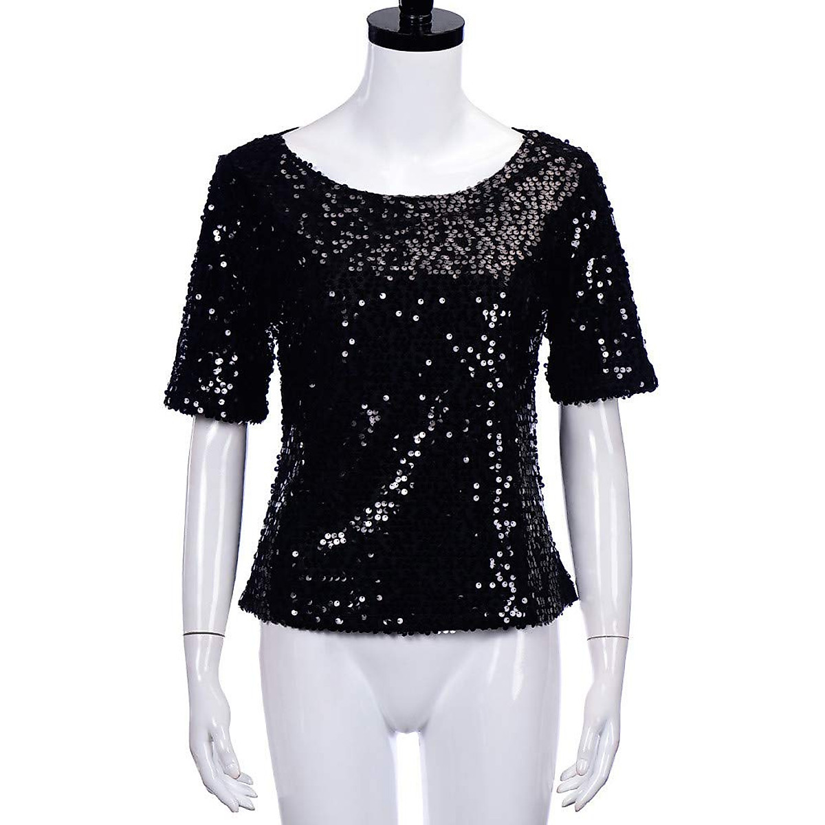 Top for Women Sequin Sparkle Glitter Tank Cocktail Party Tops Shining Crop T-Shirt Blouses