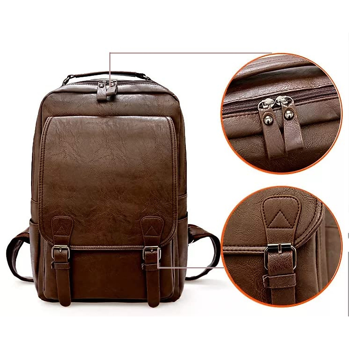 Vintage PU Leather College Backpack Trendy Business Casual Waterproof Bag Laptop Backpack with USB Unisex For Adult Youth (Brown)