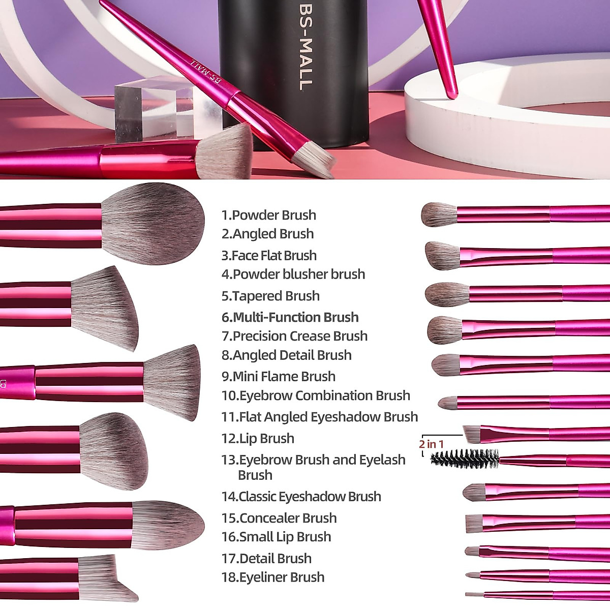 BS-MALL Makeup Brush Set 18 Pcs Premium Synthetic Foundation Powder Concealers Eye shadows Blush Makeup Brushes with black case