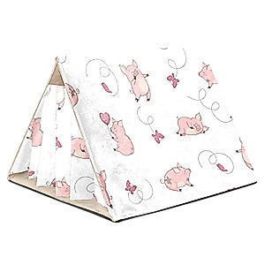 Y-DSIWX Guinea Pig Hideout House Bed, Cute Pink Pig Playing Butterflies Rabbit Cave, Squirrel Chinchilla Hamster Hedgehog Nest Cage