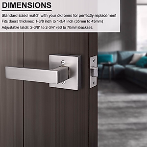 Knobonly Interior Door Handles, Brushed Nickel Passage Door Handles, Closet Door Handle Sets, Keyless Sqaure Door Handles, Heavy Duty Door Handles, 6 Pack