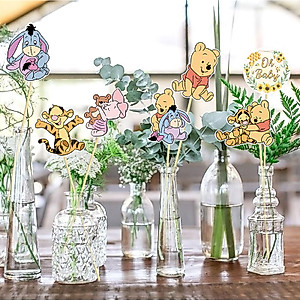 24 PCS Classic The Pooh Centerpieces Winnie Table Toppers On Sticks Cutouts for Winnie Baby Shower decorations Winnie Table Decorations Winnie Birthday Party Supplies