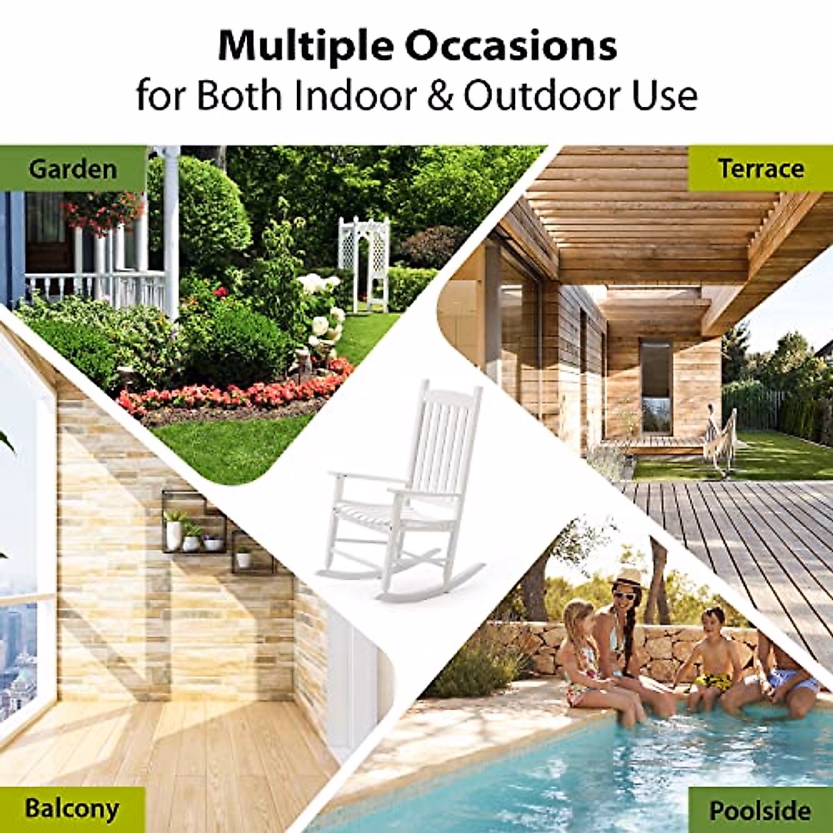 Yewuli Outdoor Patio Wooden Rocking Chairs Set of 2 Clearance,Porch Rockers Chair Outdoor with High Back and Handrail,Outside White Big and Tall Rocking Chairs Indoor for Porch,243LBS,White