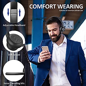 EKVANBEL Bluetooth Headphones V5.2, Wireless Headphones with Noise Cancelling Microphone, On Ear Wireless Headset for Cell Phones Laptop Computer