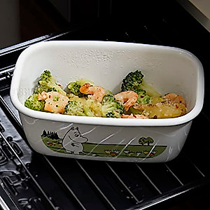 Fuji Horo MTG-B2 Storage Container, Enamel, Shallow Type, Square Container, Medium, Moomin, Olive