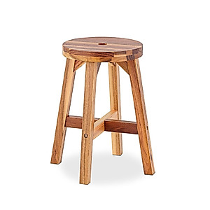BEEFURNI Round Wooden Stool, Acacia Wood 18 Inch Stool, Wooden Step Stools for Kids, Solid Wood End Table, Plant Stool 350 LBS Load Capacity, Easy to Assemble, 1 Year Warranty