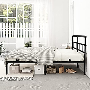 DiaOutro 14 Inch Queen Bed Frame with Headboard No Box Spring Needed and Non Slip Mattress Gaskets, Queen Size Platform with Steel Slat, Mattress Foundation, Easy Assembly, Noise Free, Black