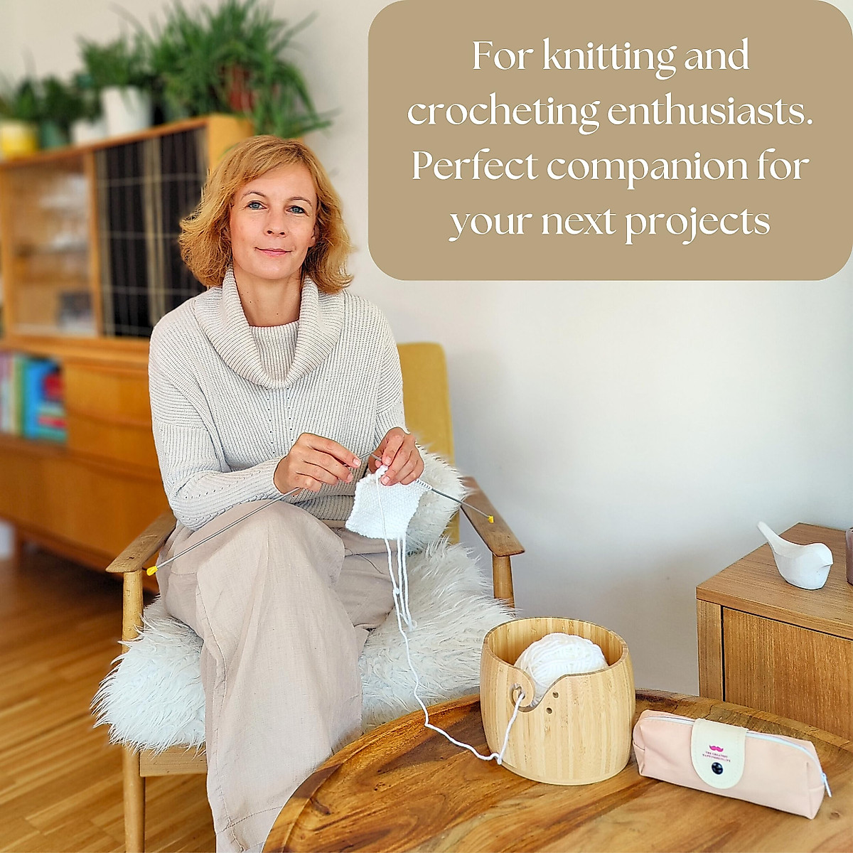 Branboo Yarn Bowl Large Yarn Bowl Gift Set Crocheting Gift for Crocheters Crochet Gift Knitting Set Crochet Hook Holder 7.5" x 5" for Knitting, Crocheting or Macrame