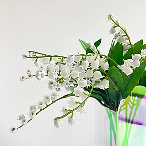 ZooeyRoose 10 pcs Lily of The Valley Artificial Flowers Fake Convallaria Majalis White Flower for Home Garden Bridal Wedding Bouquets Centerpieces Small Vase Arrangements Table Party DIY Decorations