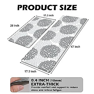 Gray Cushioned Anti Fatigue Kitchen Rugs Set of 2, Waterproof Non Slip, PVC Leather Memory Foam, 17.3''x 28''+17.3'' x 47''