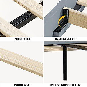 YUMPIE Queen Size Platform Bed Frame with 4 Storage Drawers and Headboard, Wood Bed Frame with Wood Slats Support, No Box Spring Needed, Storage Bed Frame for Kids, Teens, Adults, Grey