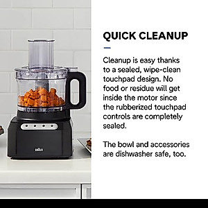 Braun EasyPrep 8-Cup Food Processor, Black - Two Speeds + Pulse Mode - Precision Knife Blade & 2-in-1 Slicing Disc - Secure Design - Easy Cleanup - Dishwasher Safe
