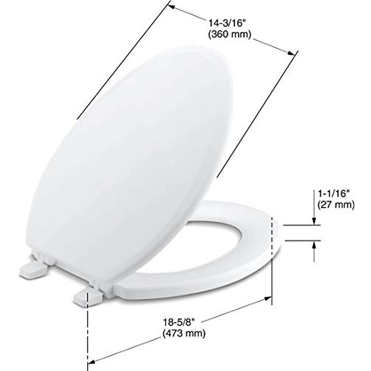 KOHLER K-4694-0 Ridgewood Molded-Wood with Color-Matched Plastic Hinges Elongated Toilet Seat, White