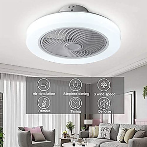 NFOD Modern Ceiling Fan with Lights,18in Smart Enclosed Bladeless Ceiling Fan and Remote Control,72W LED Flush Mount Low Profile Ceiling Fans,3 Colors Dimmable 3 Speeds 1/2 Timing