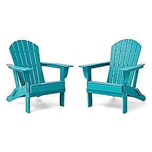 glitzhome Set of 2 Aqua HDPE Folding Adirondack Chairs Outdoor Patio Weather Resistant Adirondack Chairs for Deck Lawn fire Pit