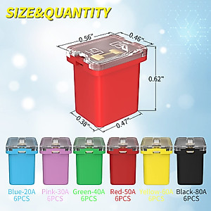 Joinfworld 36Pcs Jcase Fuse Assortment Kit Automotive Low Profile Box Shaped Micro Cartridge Fuses(20A, 30A, 40A, 50A, 60A, 80A) for Ford Chevy/GM Nissan and Toyota Pickup Trucks Cars SUVs