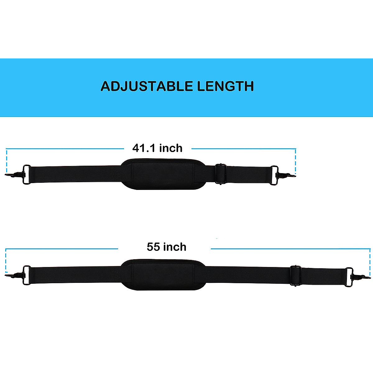 Shoulder Strap, Durable 55" Universal Replacement Laptop Shoulder Strap, Adjustable Comfortable Belt with Metal Hooks for Briefcase, Computer Messenger Bag, Laptop Case Luggage/Duffel/Camera, (Black)
