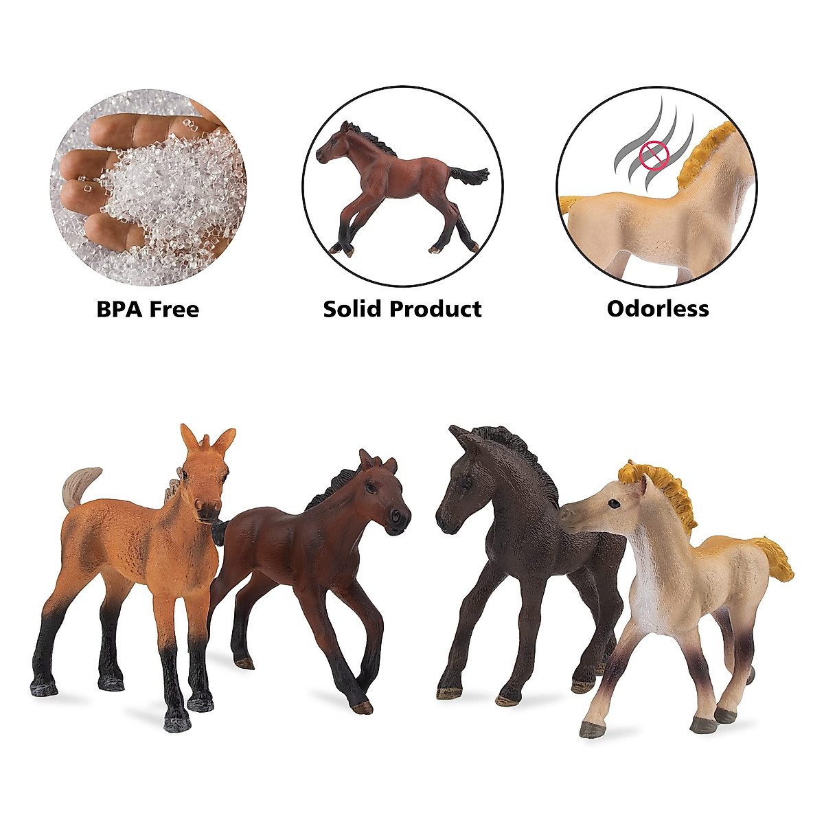 Toymany 8PCS 3-4" Horse Figurines Toy Set, Realistic Detailed Plastic Pony Figures Foal Animals Toy Playset, Cake Toppers Easter Eggs Christmas Birthday Gift Educational Toy for Kids Toddlers