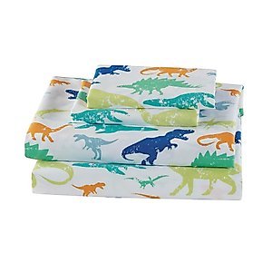 Mk Home 4pc Full Size Sheet Set for Boys Dinosaurs Green Blue Orange White New