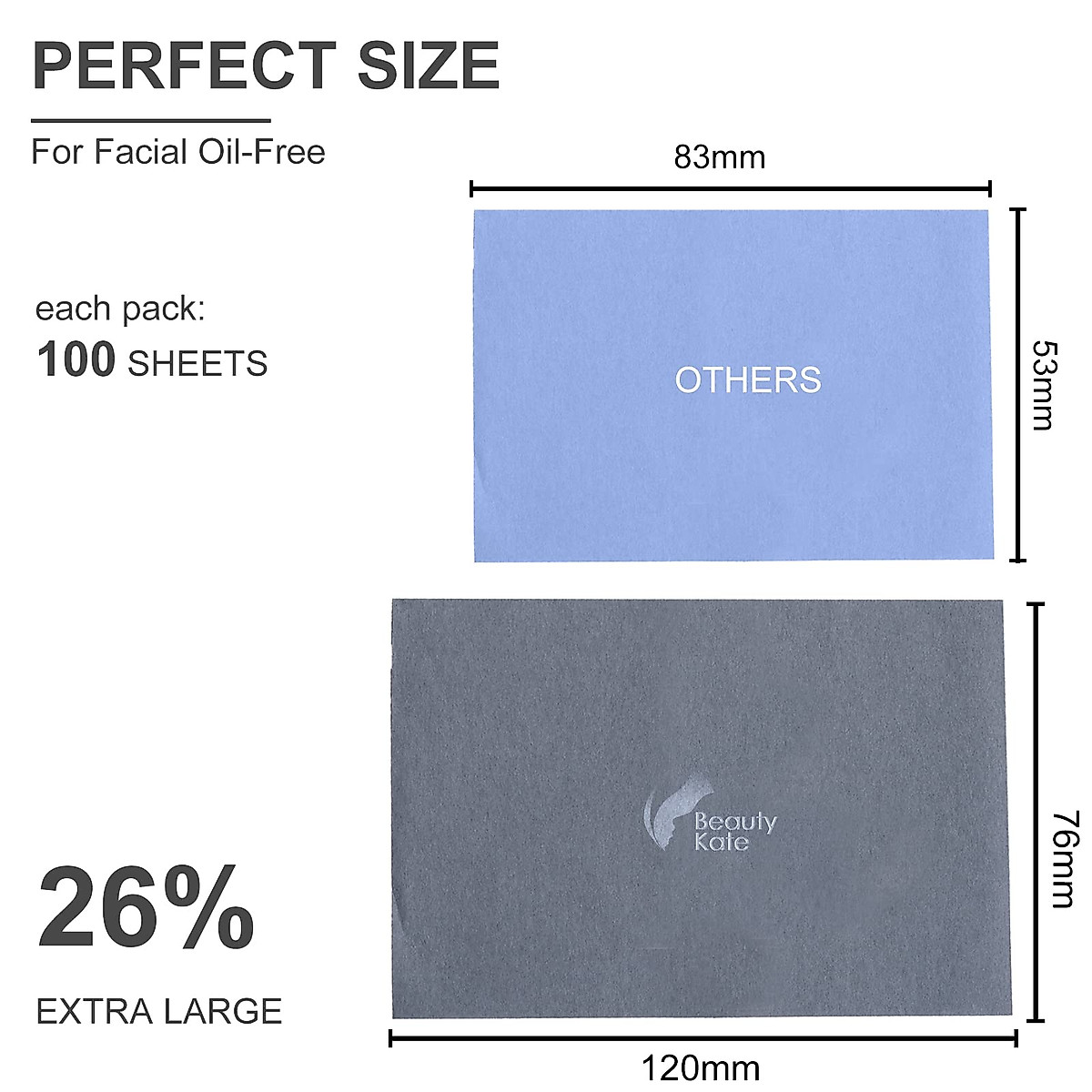 Natural Oil Blotting Paper for Oily Skin with Bamboo Charcoal - 26% Larger Oil Blotting Sheets for Face,Makeup Friendly,100 Counts,Easy Take Out Design, Premium Oil Absorbing Sheets