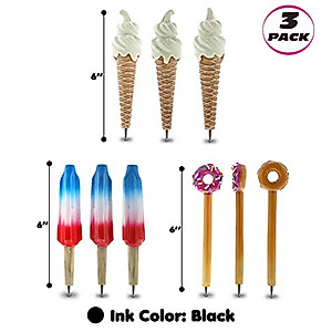 Planet Pens Bundle of Cute Treats: Sparkle Pink Donut, Vanilla Cone Ice Cream, & Ice Treat Novelty Pens - Fun Unique Office Supplies Ballpoint Pens For School & Office - 3 Pack