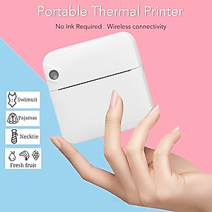 ANGGREK Pocket Printer, Portable 200dpi Thermal Printer HD Print with 1 Roll Paper for Student for Journal (White)