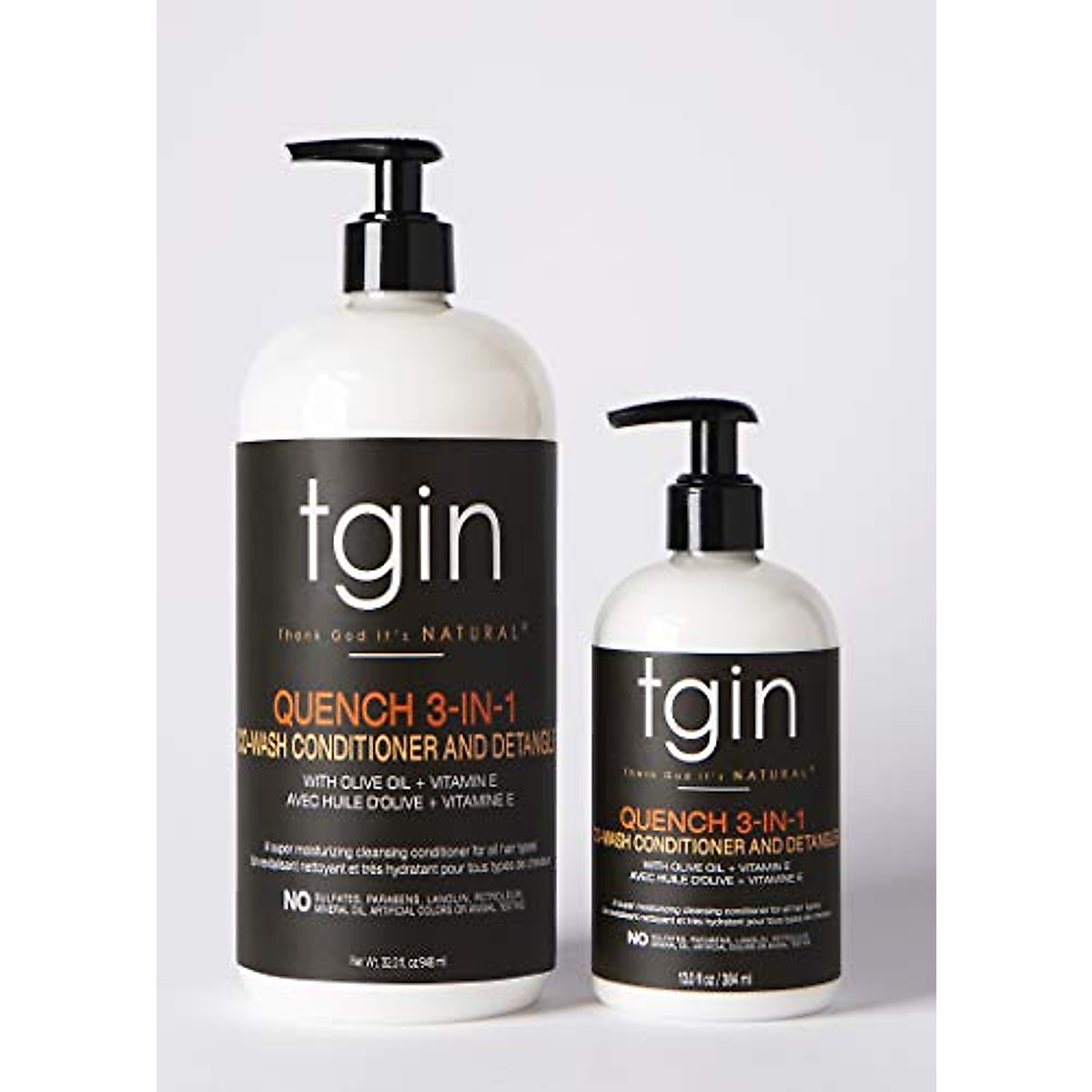tgin Quench 3-in-1 Co-Wash Conditioner and Detangler for Curly, Coily and Wavy Hair, Rich Moisture for Dry Hair, 13 oz