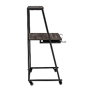 Studio Space 33" Computer Desk, Space-Saving Mobile Workstation with Lockable Wheels, Cup Holder and Headset Hook for Home Office, Brown