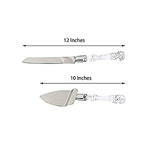 BalsaCircle Silver and Clear Cake Knife and Server Set with Crystal Handles - Wedding Reception Events Home Party Tableware Supplies