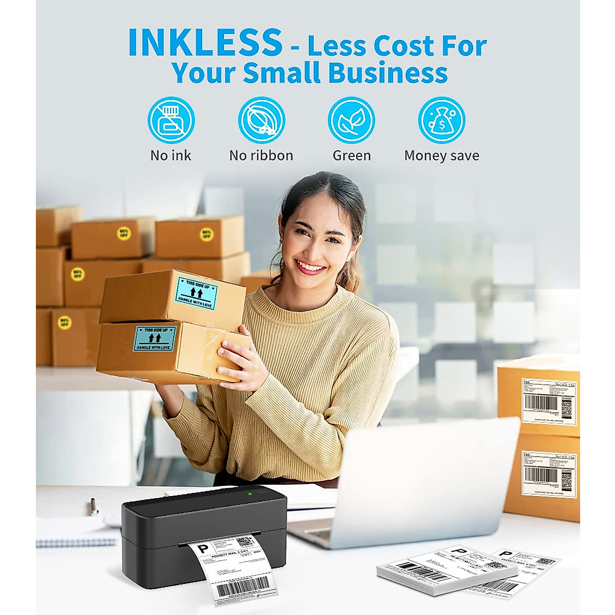 Thermal Label Printer, Phomemo Shipping Label Printer, Thermal Printer for Small Business Compatible with Mac Windows and Chromebook, Widely Used for Amazon, Ebay, Shopify, Etsy, UPS, USPS, FedEx, DHL