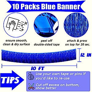 10 Pack 10 Feet Blue Foil Fringe Garland Metallic Tassle Banner Wall Hanging Tinsel Streamers Backdrop for Parade Floats, Bachelorette, Wedding, Birthday, Halloween, Christmas Party Decorations