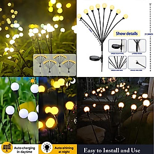 Merkia Solar Powered Garden Firefly Lights, New Upgraded 16LED Swaying Solar Lights Waterproof, Two Luminous Modes Solar Outdoor Lights, Yard Patio Pathway Decoration
