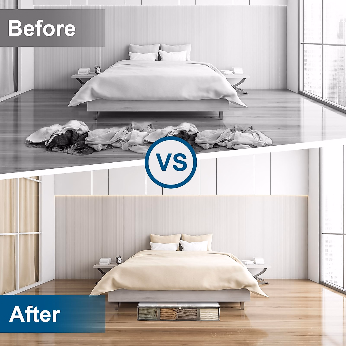 2 Pack Under Bed Storage Containers Bins, Humid-Proof Plastic Underbed Storage Bins, Clothes Storage and Organization Bags, Under the Bed Blanket Storage with Handles for Clothes, Bedroom