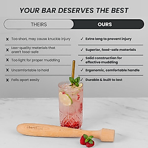 A Bar Above Wooden Muddler for Cocktails – 12-Inch-Long Cocktail Muddler Perfect for Crushing Fruit, Pressing Mint and Sugar Cubes – Mint Muddler for Mojitos – Essential Bar Tools for Cocktail Set