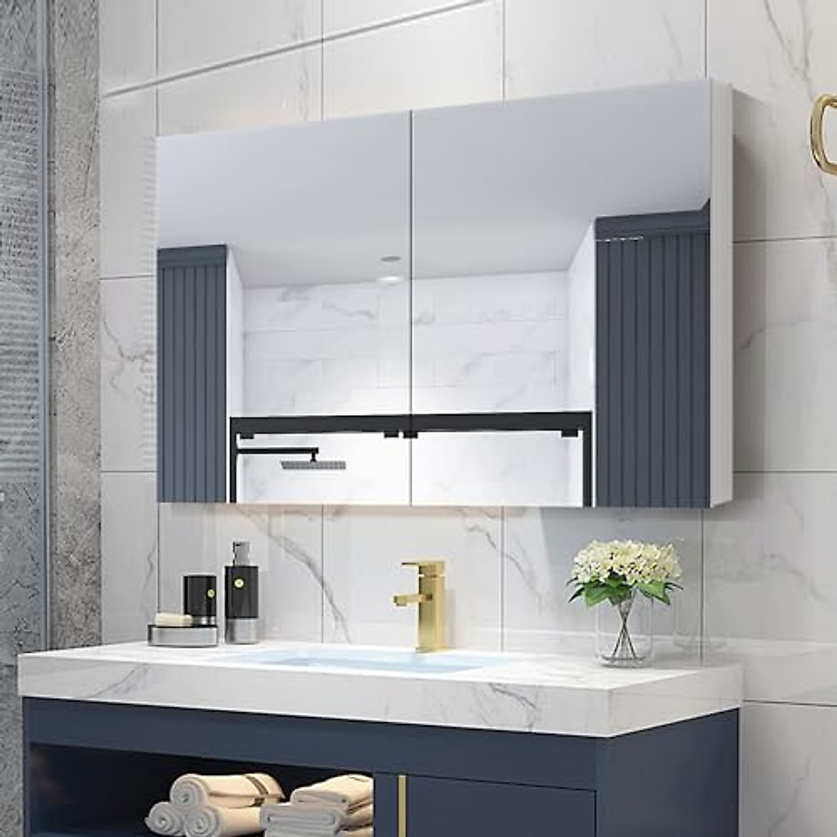 Vacolitel Luxury Rectangular Bathroom Medicine Cabinet with Mirror,Recessed or Surface Mount Bathroom Wall Cabinet,Beveled Edges,Engineered Wood (40"X26")