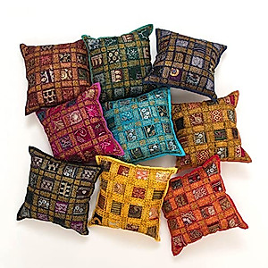 INDACORIFY Sets of Assorted Patchwork Cushion Cover, Indian Handmade Beaded Patch Pillow, Boho Pillow, Bohemian Cushion Cover, Sofa Decorative Throw Pillow (10)