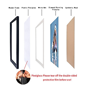 ZZFQXZ 18x18inch Diamond Painting Frame for Diamond Art Painting 16x16inch Display Pictures 16x16inch/40x40cm With Mat or 18x18inch/45x45 cm Without Mat , Wood Square Wall Photo Frame Black (ZK007)
