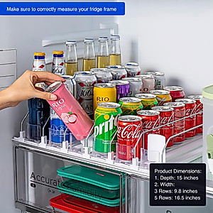 Drink Organizer for Fridge, Self-Pushing Soda Can Dispenser for Refrigerator, Pantry/Kitchen Organizer with Width Adjustable Smart Beverage Pusher, 12oz to 20oz Holds up to 15 Cans (38cm/3Rows)