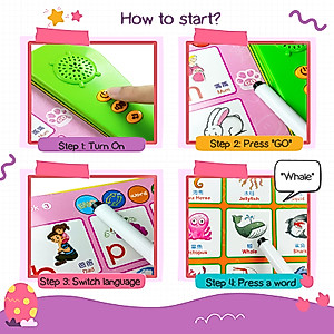 ZEENKIND Chinese English Learning Sound Book for Kids 2 3 4 5 6 Years Old, 160 Words to Learn in Chinese Mandarin Pinyin, Interactive Audio Talking Book, Educational Bilingual Toys for Toddlers