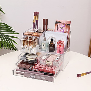 Cq acrylic 2 Pack Clear Make up Organizer Countertop,Stackable 5 Drawers Makeup Storage,Cute Vanity Organizers for dresser Hair Clip,Jewelry,Beauty Product Desk and Bathroom Organizers and Storage