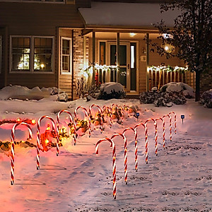 BRIGHTDECK Christmas Solar Candy Cane Pathway Lights, 8 Pack 21“ Outdoor LED Christmas Decorative Marker Lights, Light Up Solar Stake Lights for Holiday, Xmas, Walkway, Sidewalk, Garden,Yard（Red）